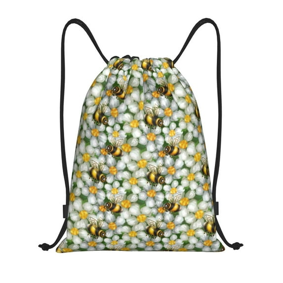 Drawstring Backpack - Bees and Flower Gym Bag for Women Men Water ...