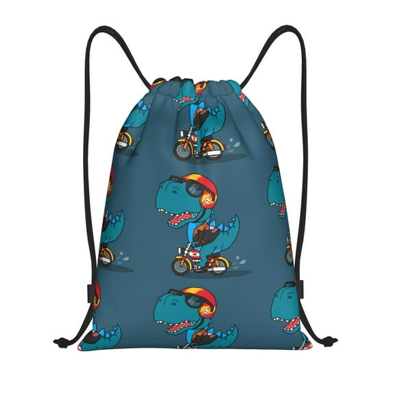 Drawstring Backpack, Biker Dinosaur Adventure Light Waterproof Sports ...
