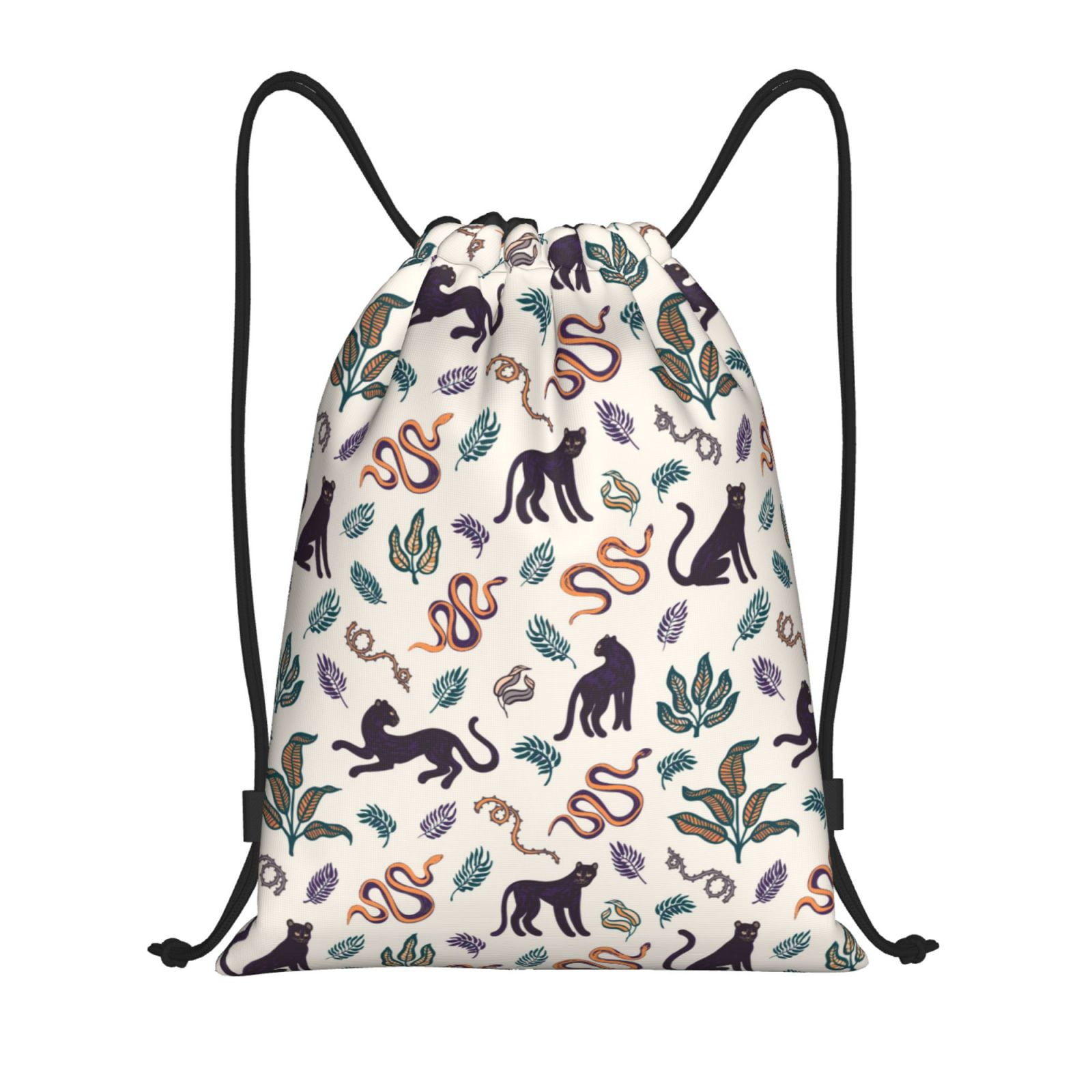 Drawstring Backpack - Black Panther Snake Palm Leaf Cheer Gym Bag for ...