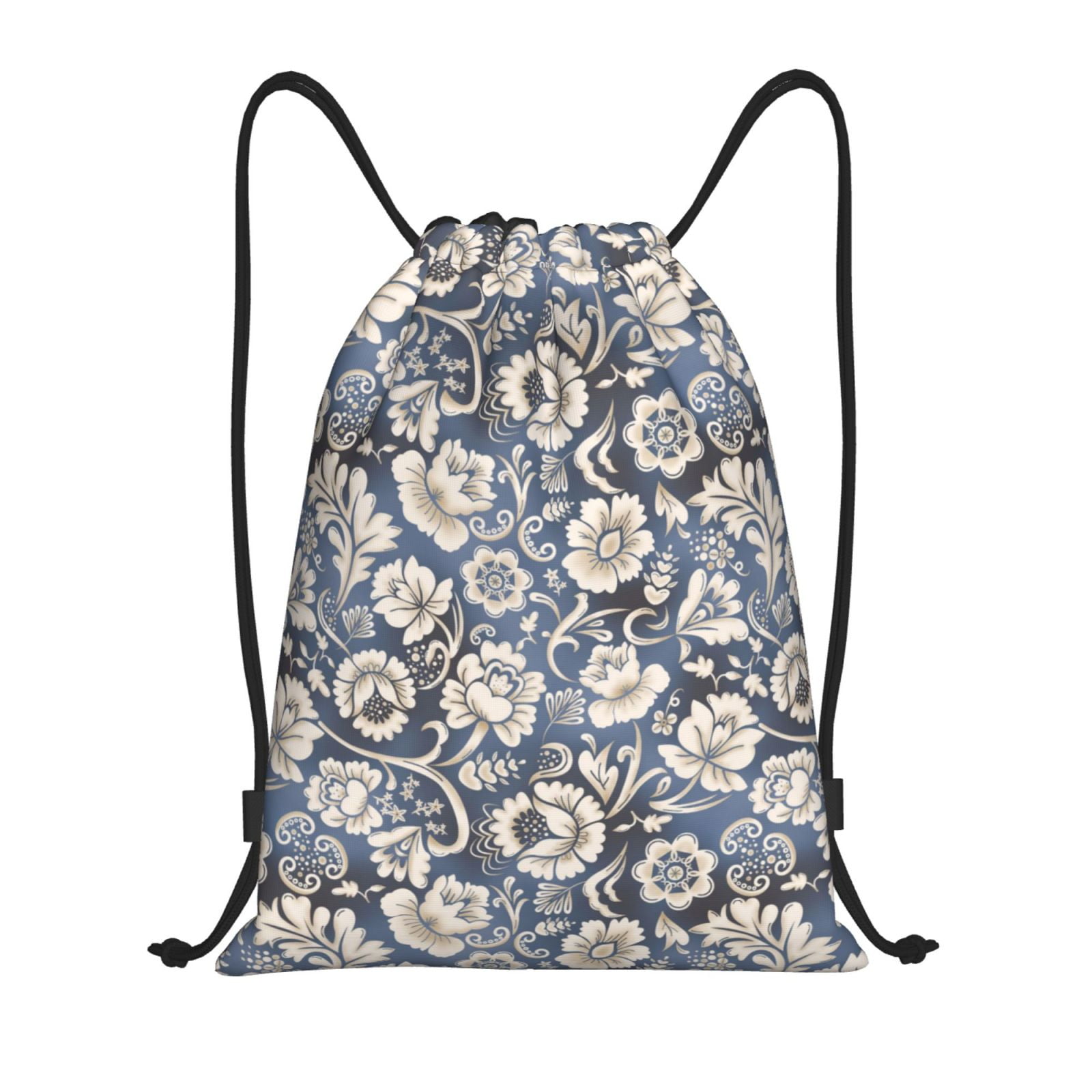 Drawstring Backpack Black White Flower Paisley Sports Gym Bag for Men ...