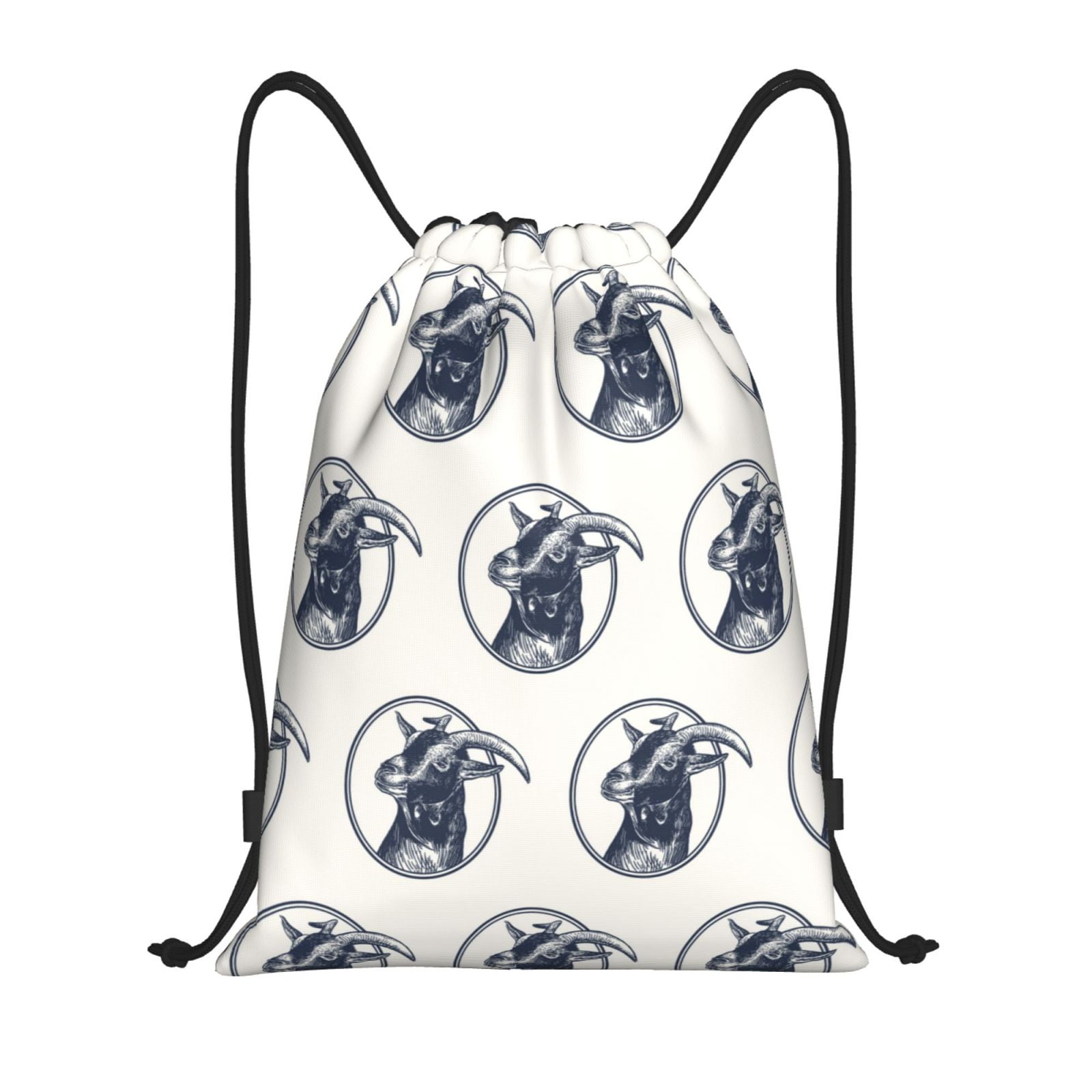 Drawstring Backpack, Black White Hand Drawn Goat Head Light Waterproof ...