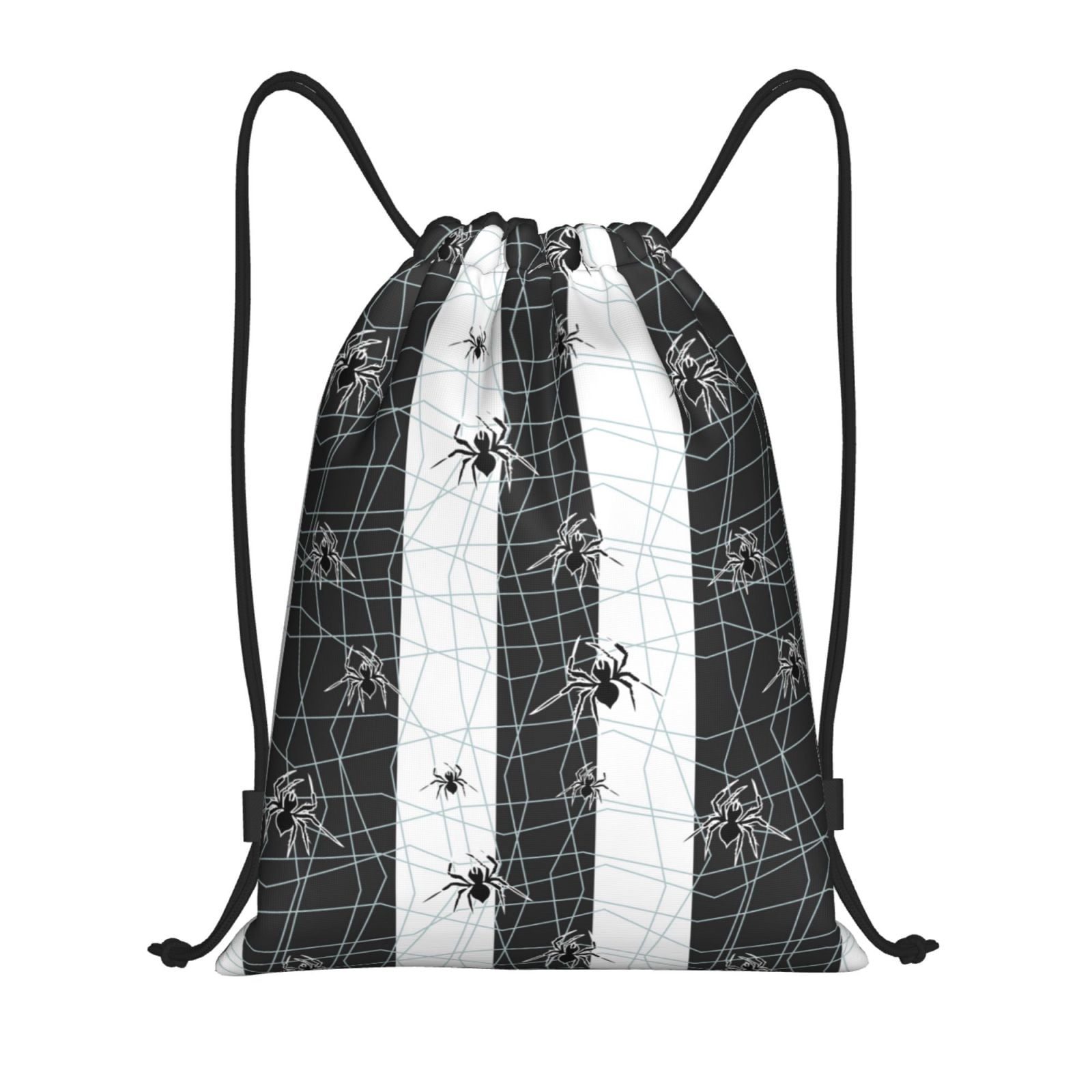 Drawstring Backpack, Black white Spider web cool Light Waterproof ...