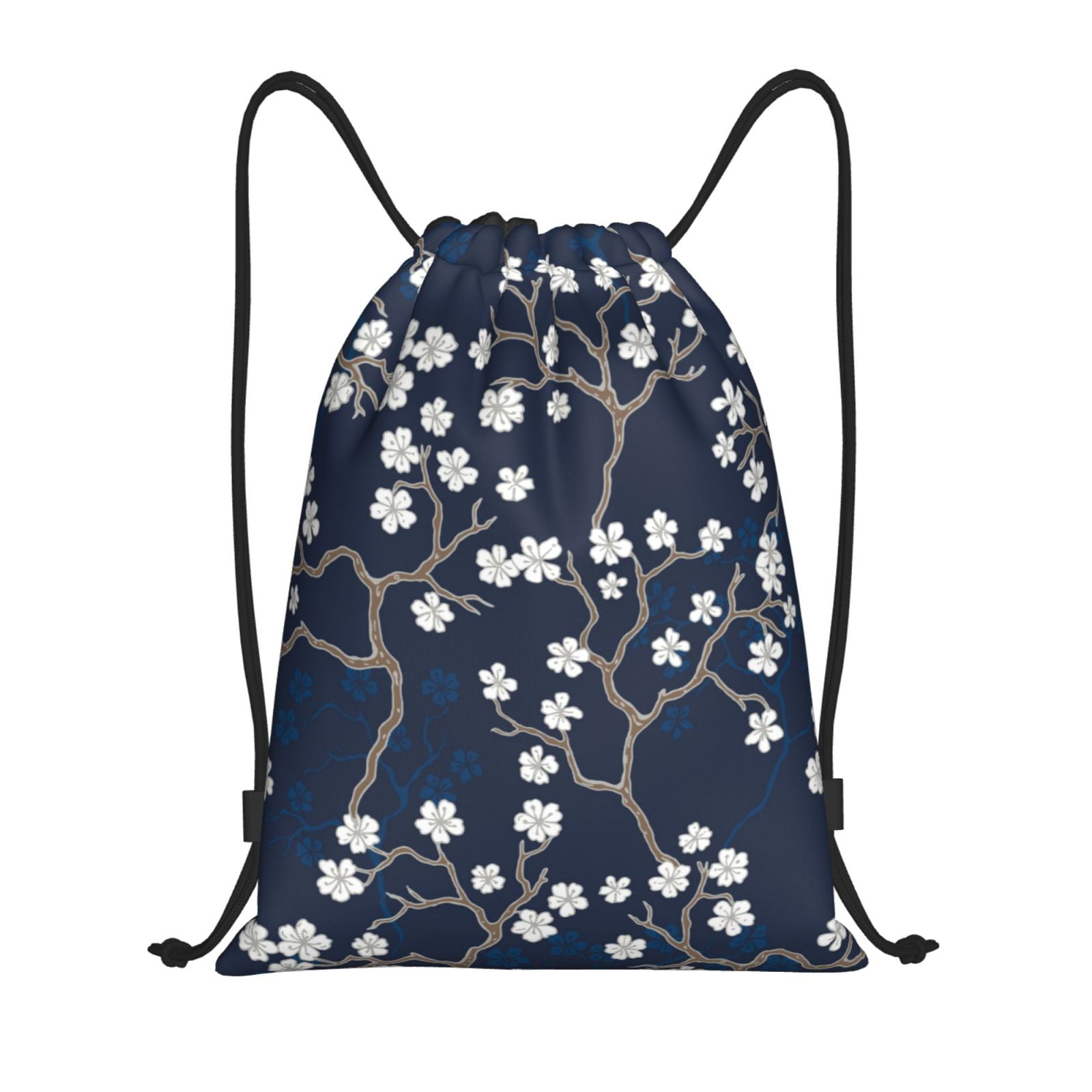 Drawstring Backpack Blossoms on Navy Background Sports Gym Bag for Men ...