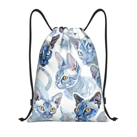 Drawstring Backpack, Blue Cats Illustration Pattern Light Waterproof ...
