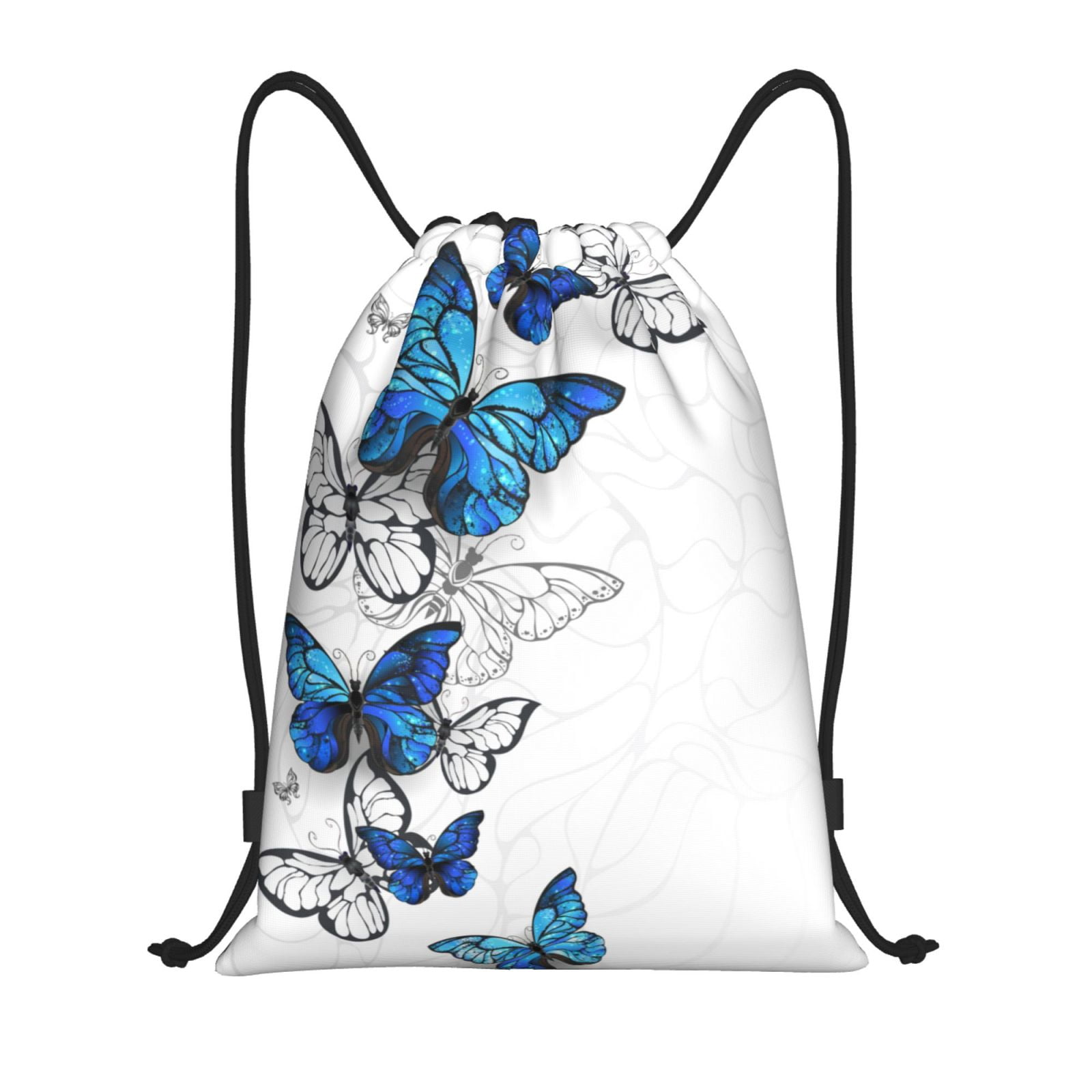 Drawstring Backpack - Blue Flying Butterflies Cheer Gym Bag for Women ...