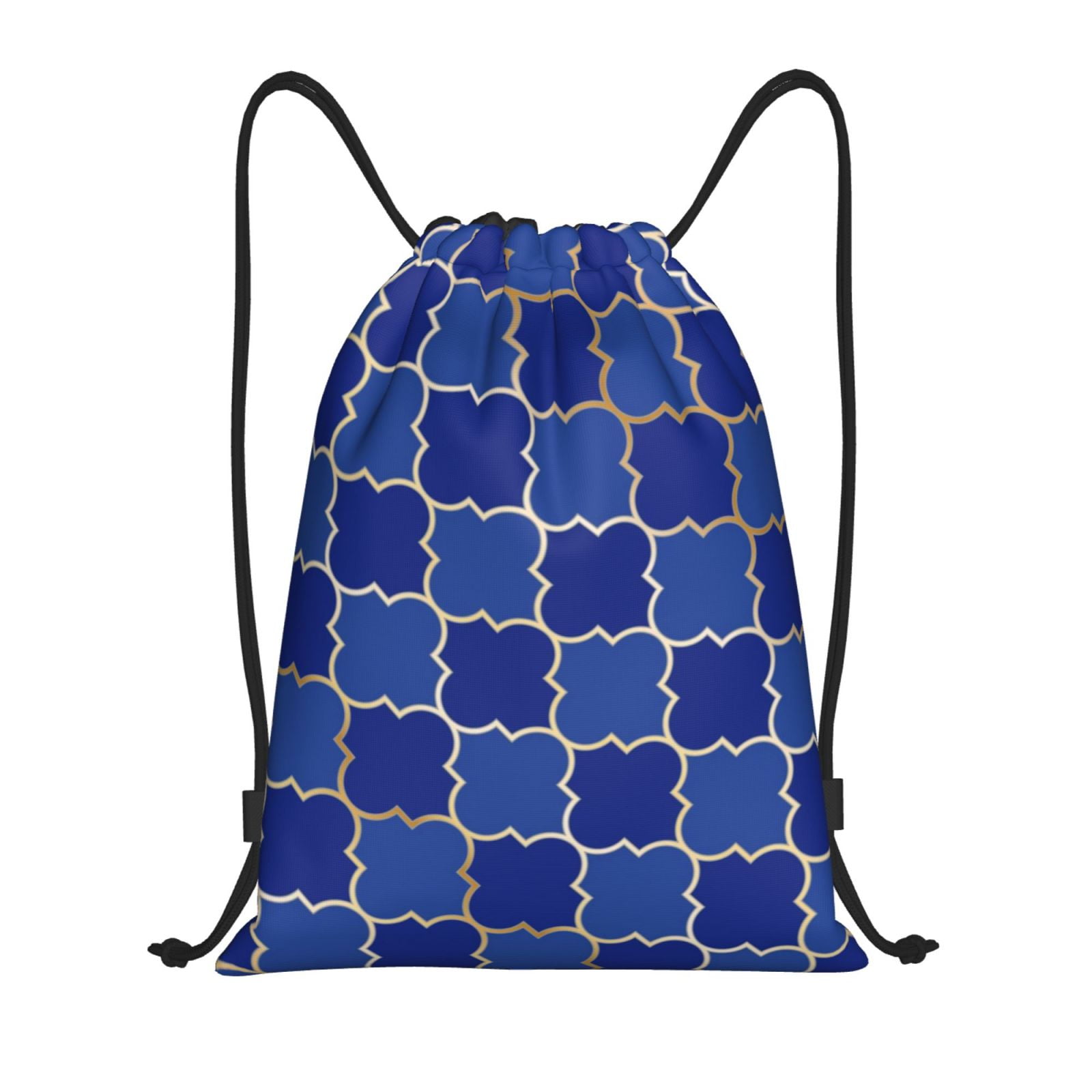 Drawstring Backpack Blue Gold Grid Lantern Shapes Sports Gym Bag for ...