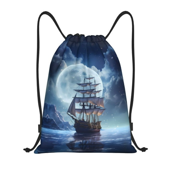 Drawstring Backpack - Blue-Purple Moon Sky Sailboat Splash Proof Small ...