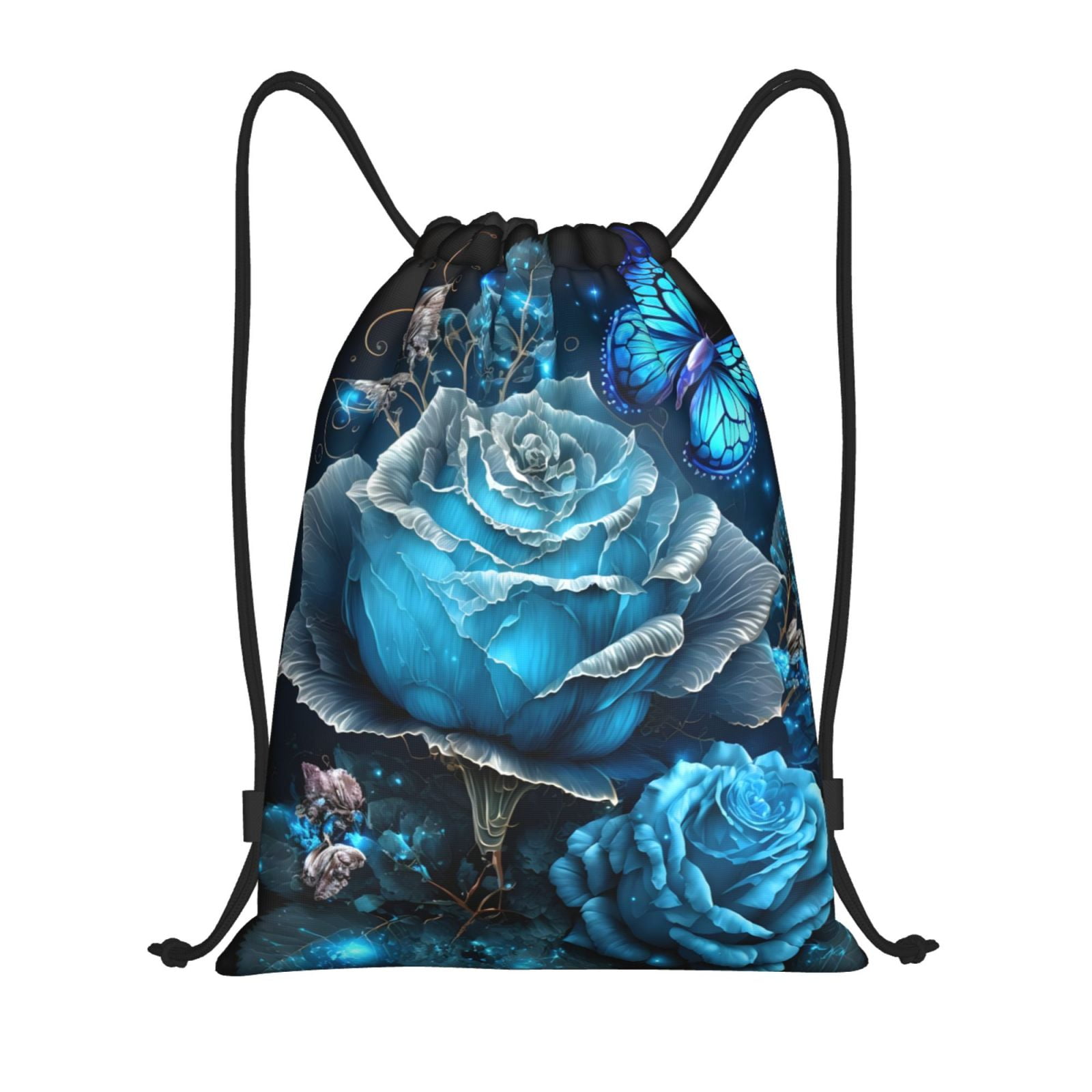 Drawstring Backpack - Blue Rose Butterfly Beautiful A Splash Proof ...