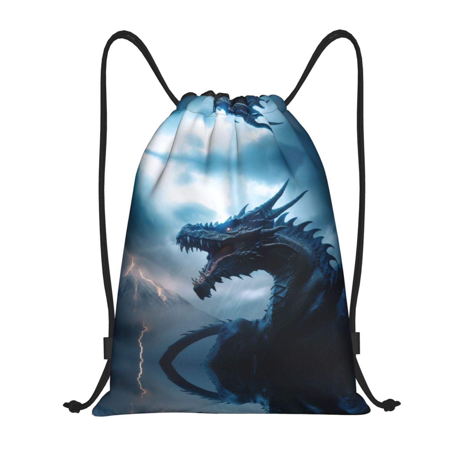 Drawstring Backpack, Blue Thunder storm Dragon Light Waterproof Sports ...