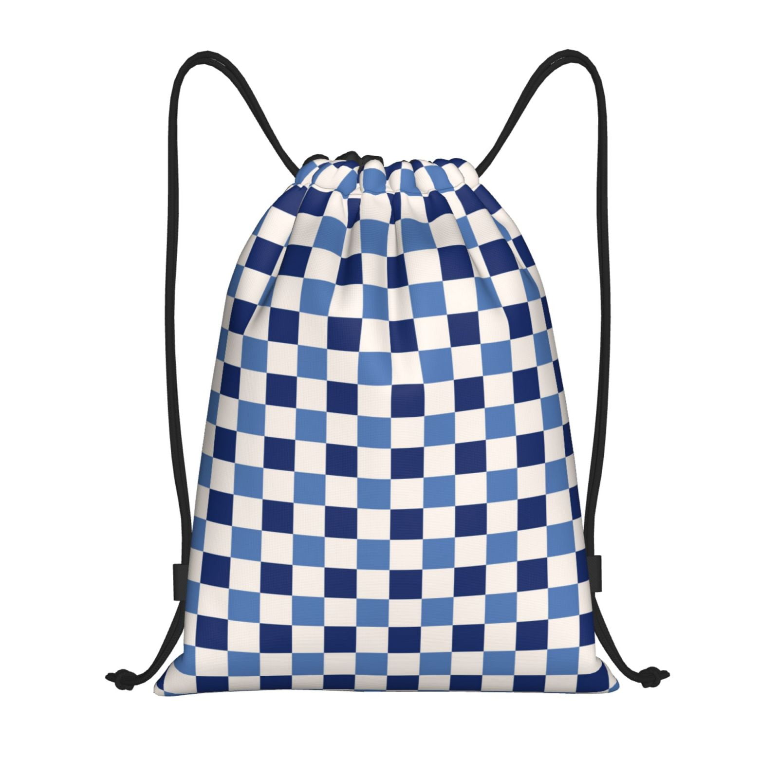 Drawstring Backpack - Blue and White Plaid Gym Bag for Women Men Water ...