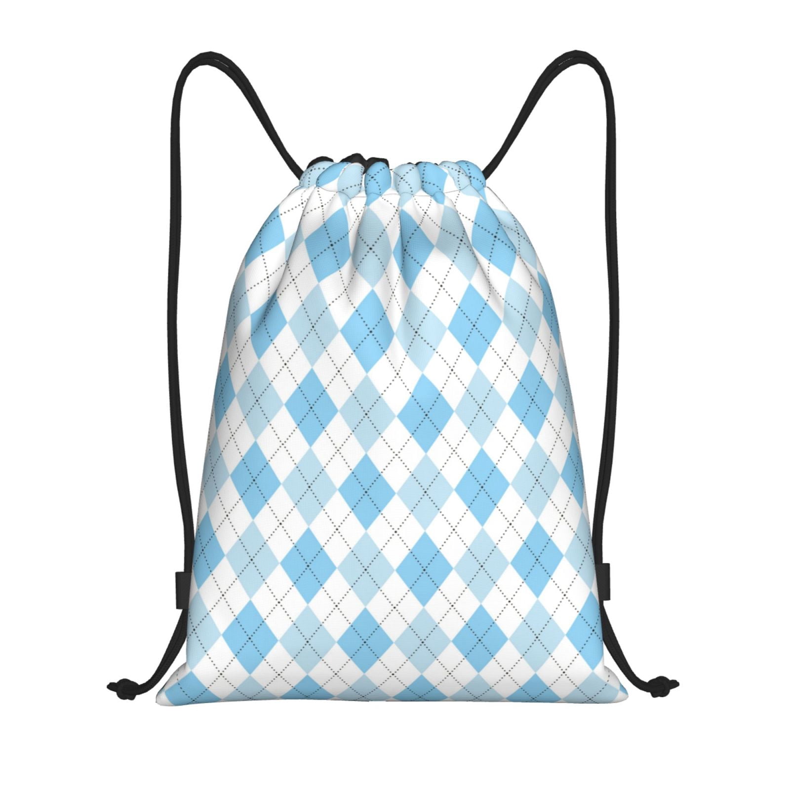 Drawstring Backpack Blue and White Squares Sports Gym Bag for Men Women ...