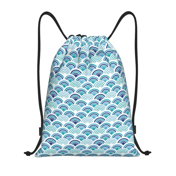 Drawstring Backpack, Blue fish scale texture Light Waterproof Sports ...