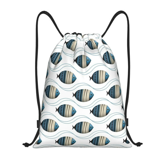 Drawstring Backpack, Blue swimming fish Light Waterproof Sports Gym Bag ...