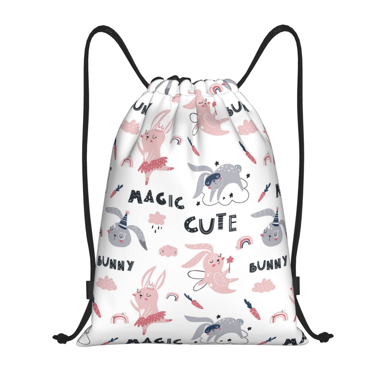 Drawstring Backpack - Bohemian Cartoon Cute Rabbit Cheer Gym Bag for ...