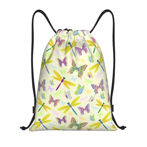 Drawstring Backpack, Brightly Colored Dragonfly Butterfly Light ...