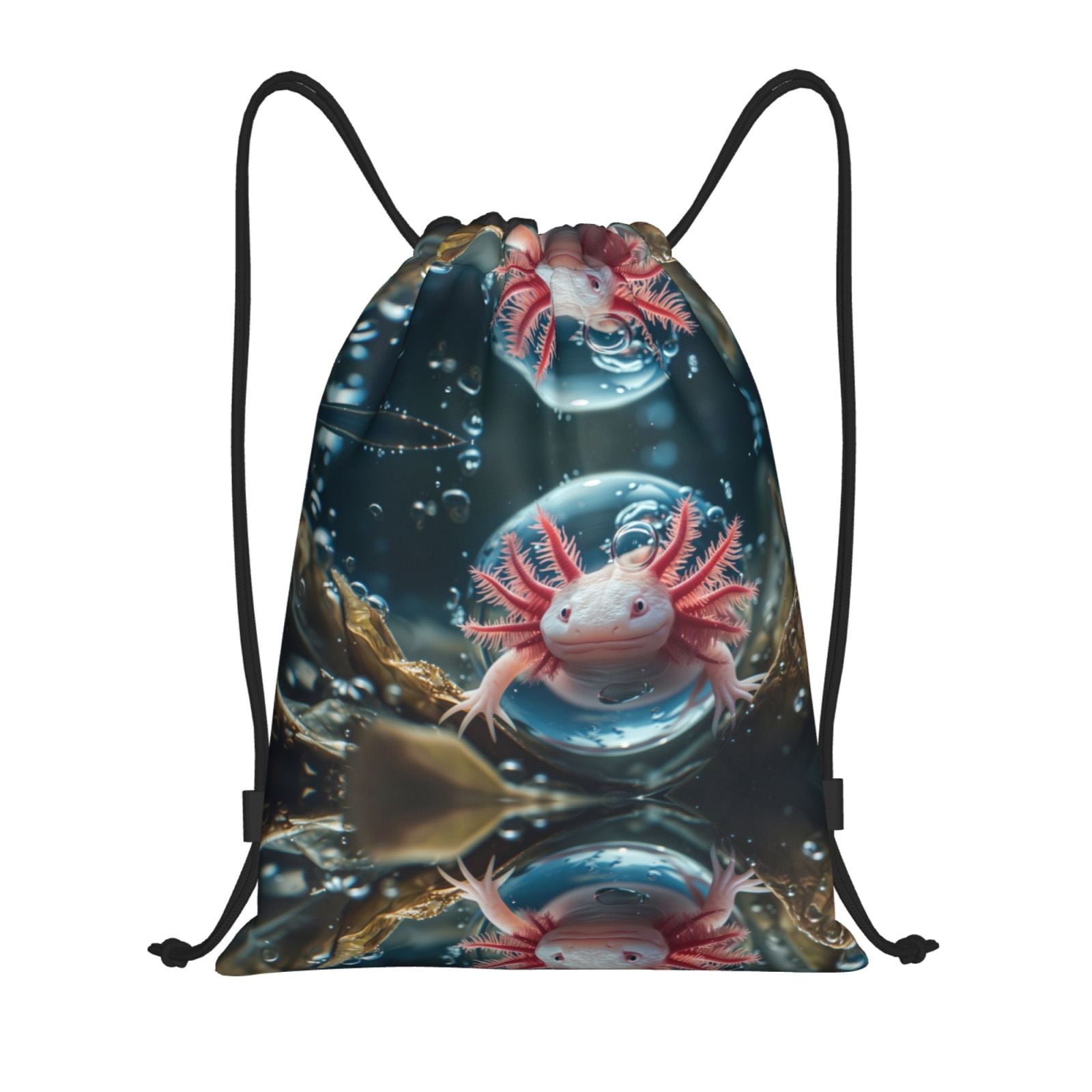 Drawstring Backpack, Bubbles Axolotl Fantasy Light Waterproof Sports ...