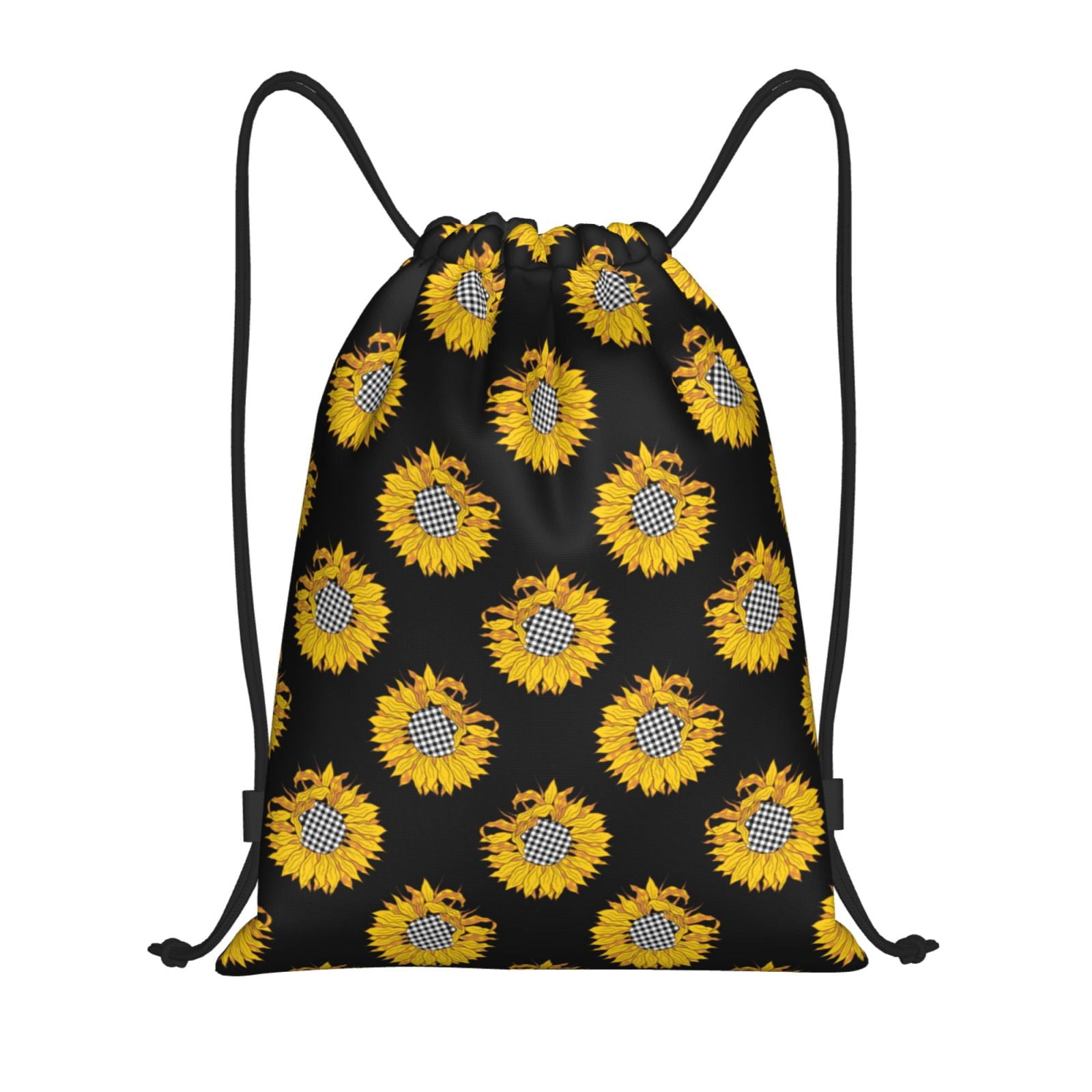 Drawstring Backpack - Buffalo plaid sunflowers black Gym Bag for Women ...