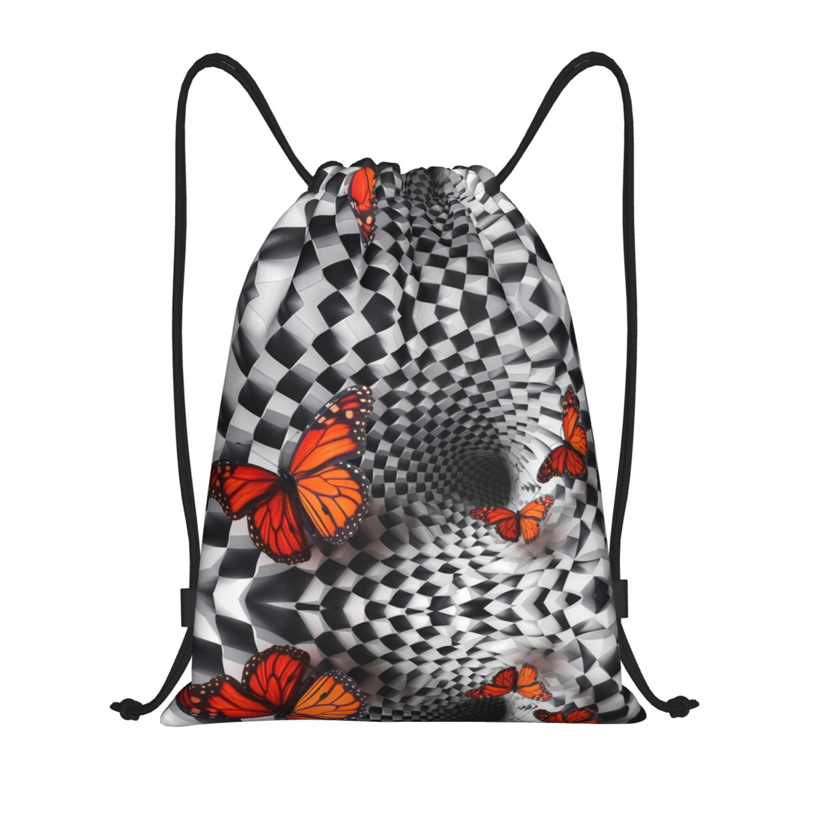 Drawstring Backpack - Butterflies Optical Illusion Gym Bag for Women ...