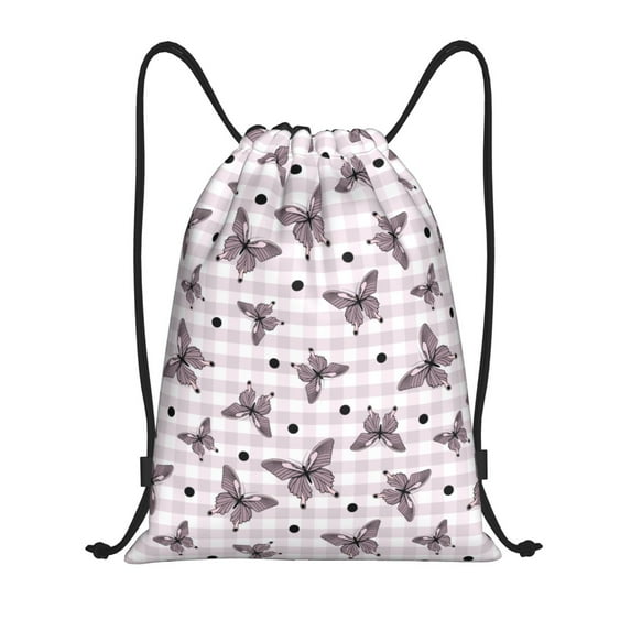 Drawstring Backpack - Butterflies checkered Splash Proof Small ...