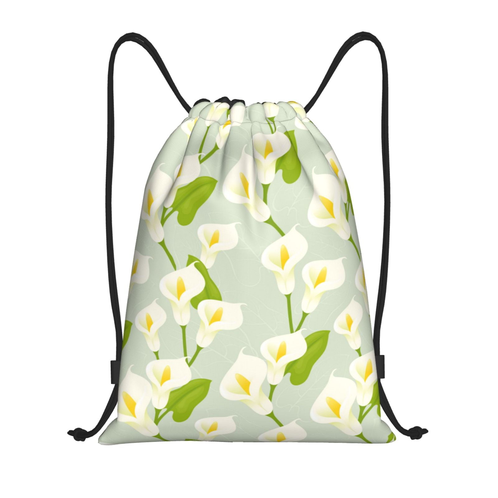 Drawstring Backpack - Calla Lily Flowers Light Green Cheer Gym Bag for ...