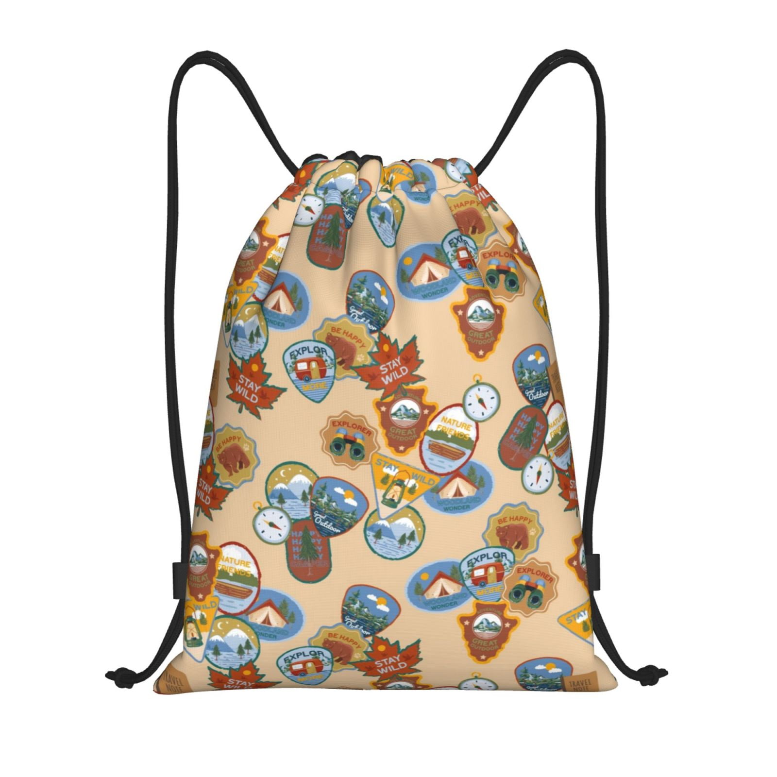 Drawstring Backpack - Camp Badge Splash Proof Small Drawstring Gym Bag ...