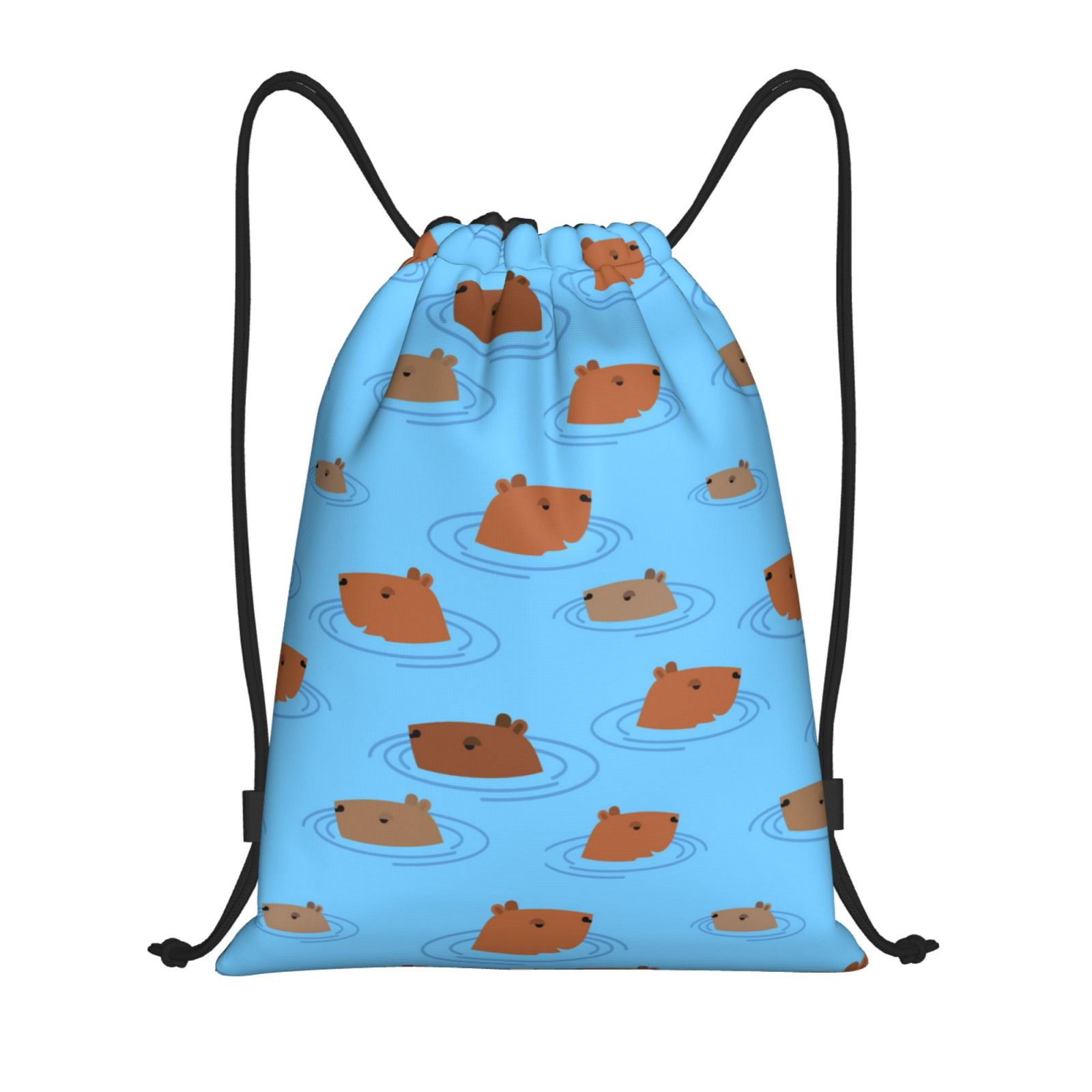 Drawstring Backpack - Capybaras Blue Splash Proof Small Drawstring Gym ...