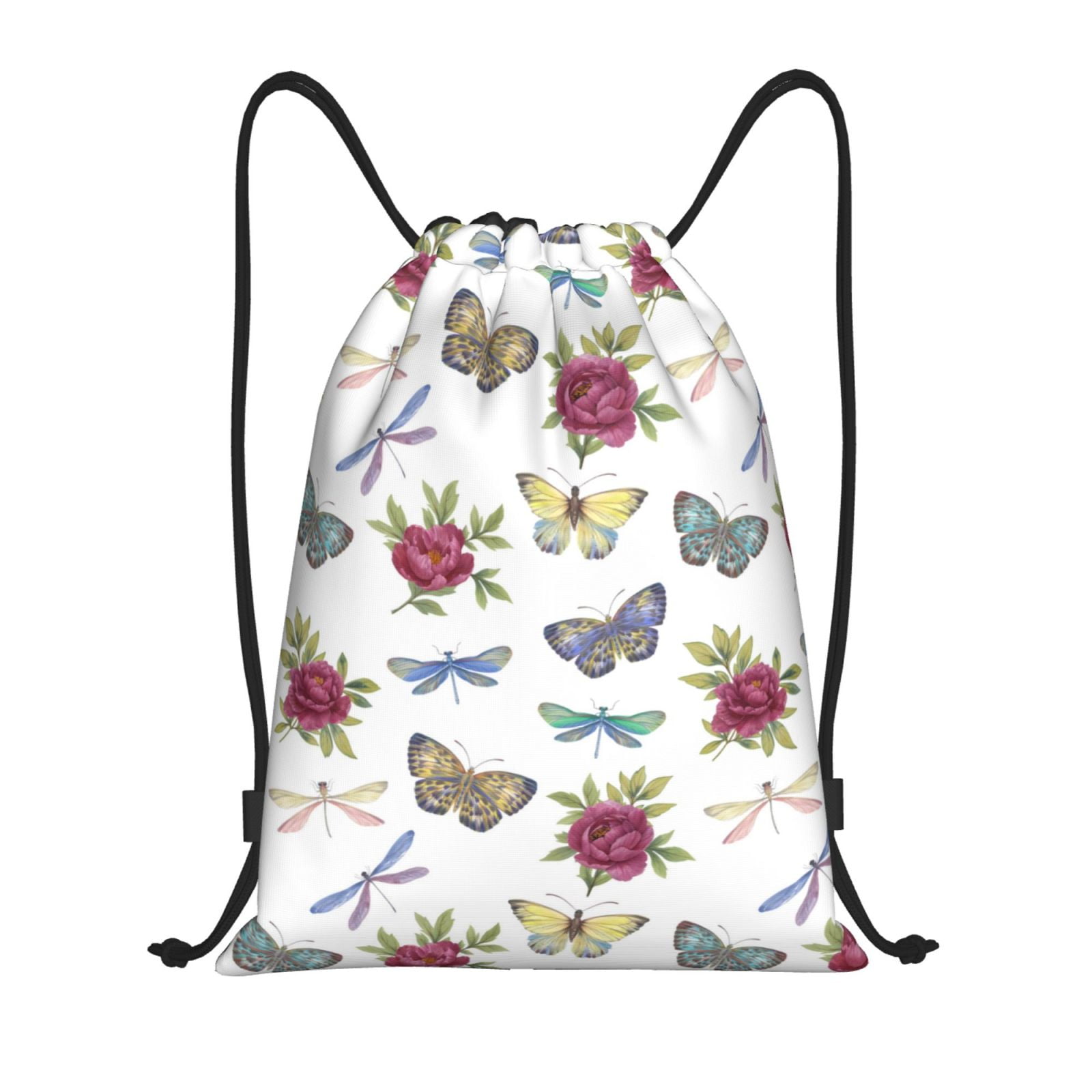 Drawstring Backpack - Carnation Butterfly Dragonfly Splash Proof Small ...