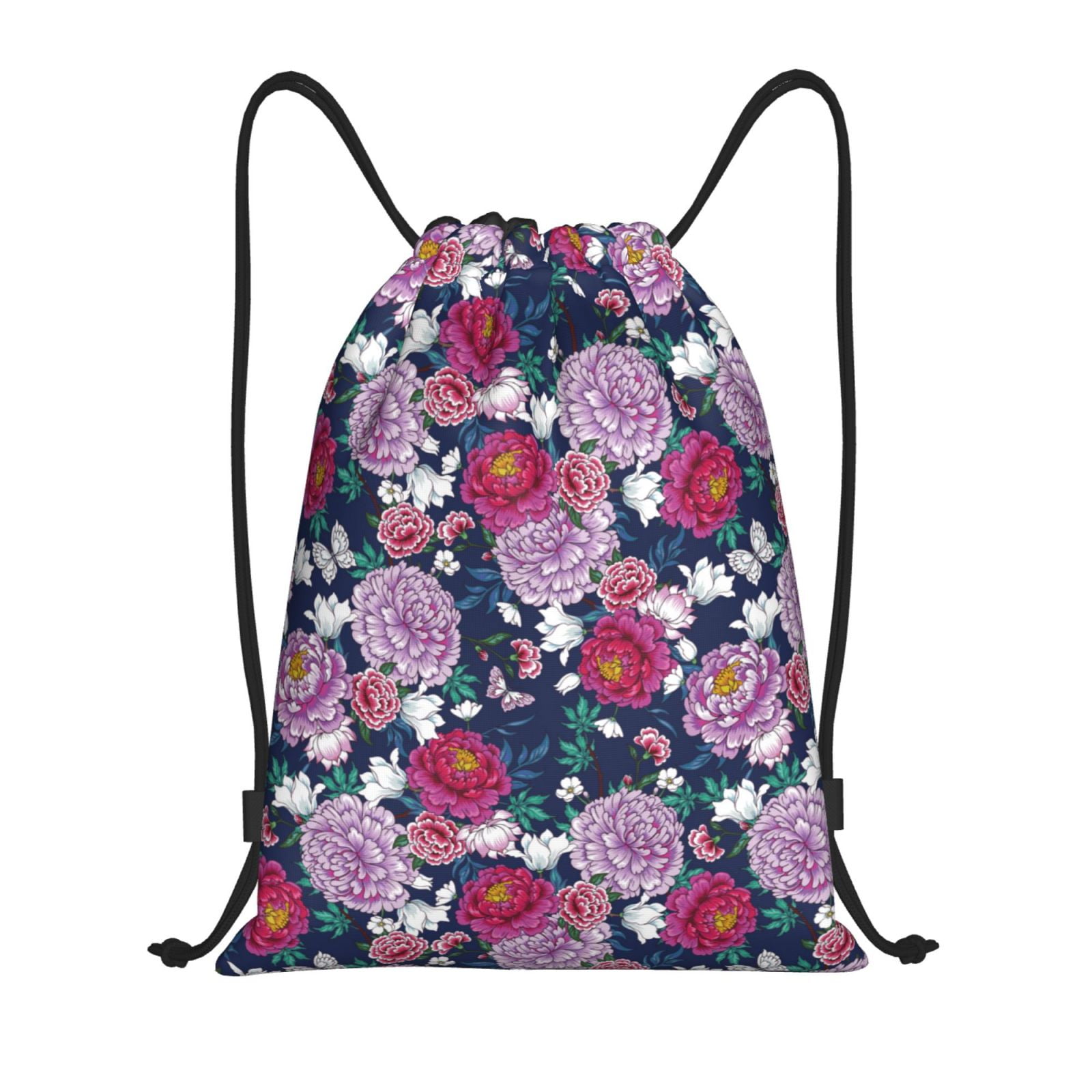 Drawstring Backpack - Carnations Flowers Butterfly Splash Proof Small ...