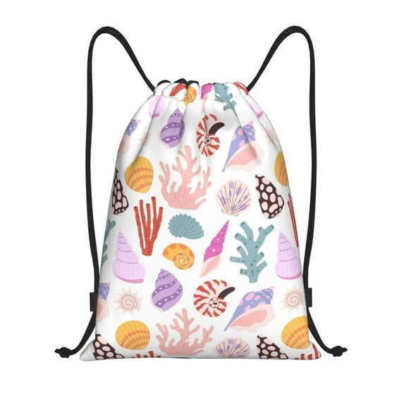 Drawstring Backpack - Cartoon Coral Shell Conch Splash Proof Small ...