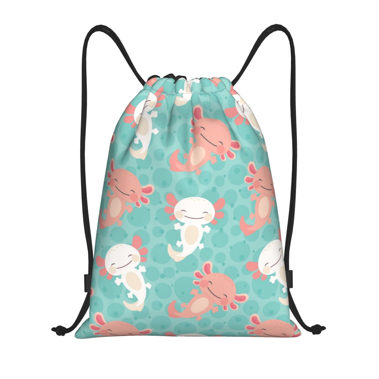 Drawstring Backpack Cartoon Cute Axolotl Green Sports Gym Bag for Men ...