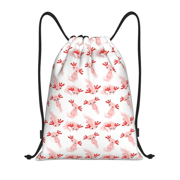 Drawstring Backpack - Cartoon Cute Axolotl Pink_B Splash Proof Small ...