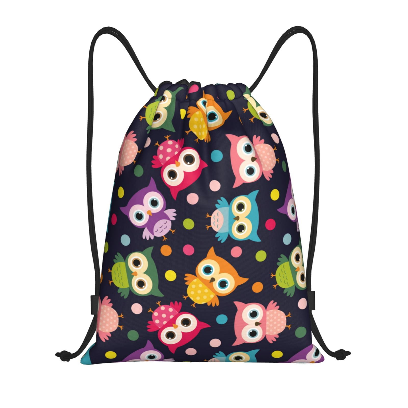 Drawstring Backpack - Cartoon Cute Colorful Owls Splash Proof Small ...