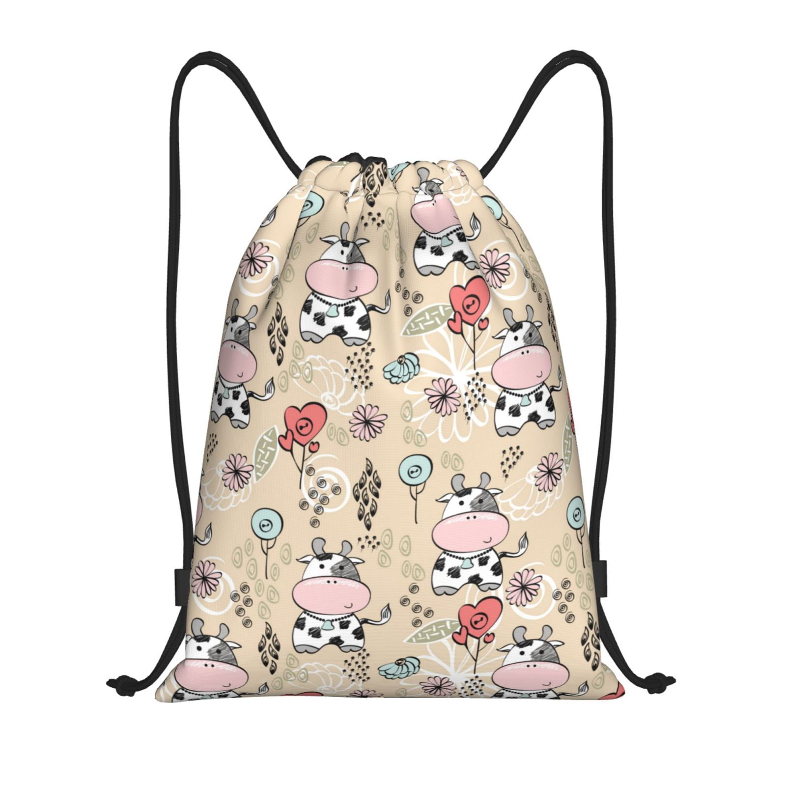 Drawstring Backpack - Cartoon Cute Cow Love Splash Proof Small ...