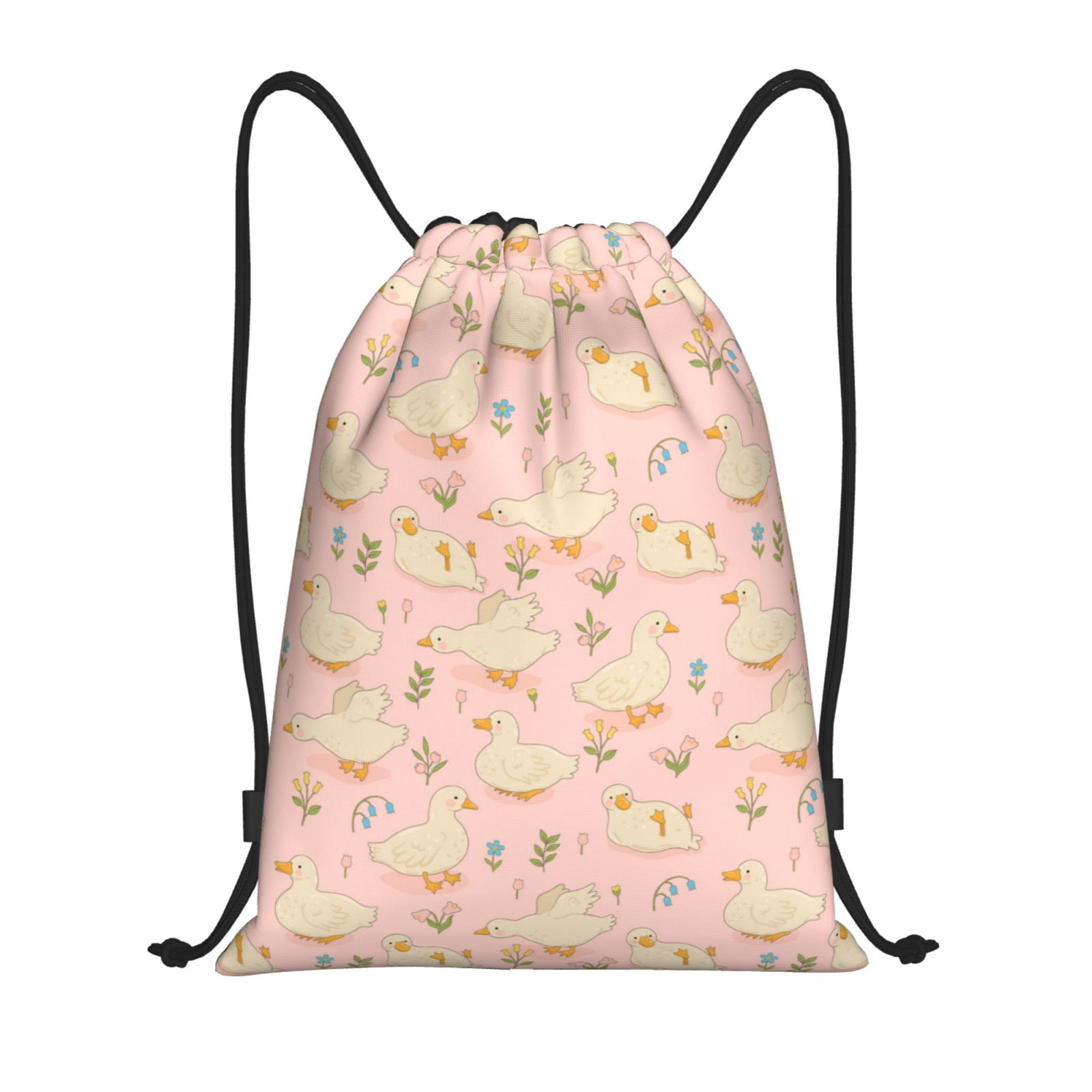 Drawstring Backpack Cartoon Cute Duck Flower Pink Sports Gym Bag for ...