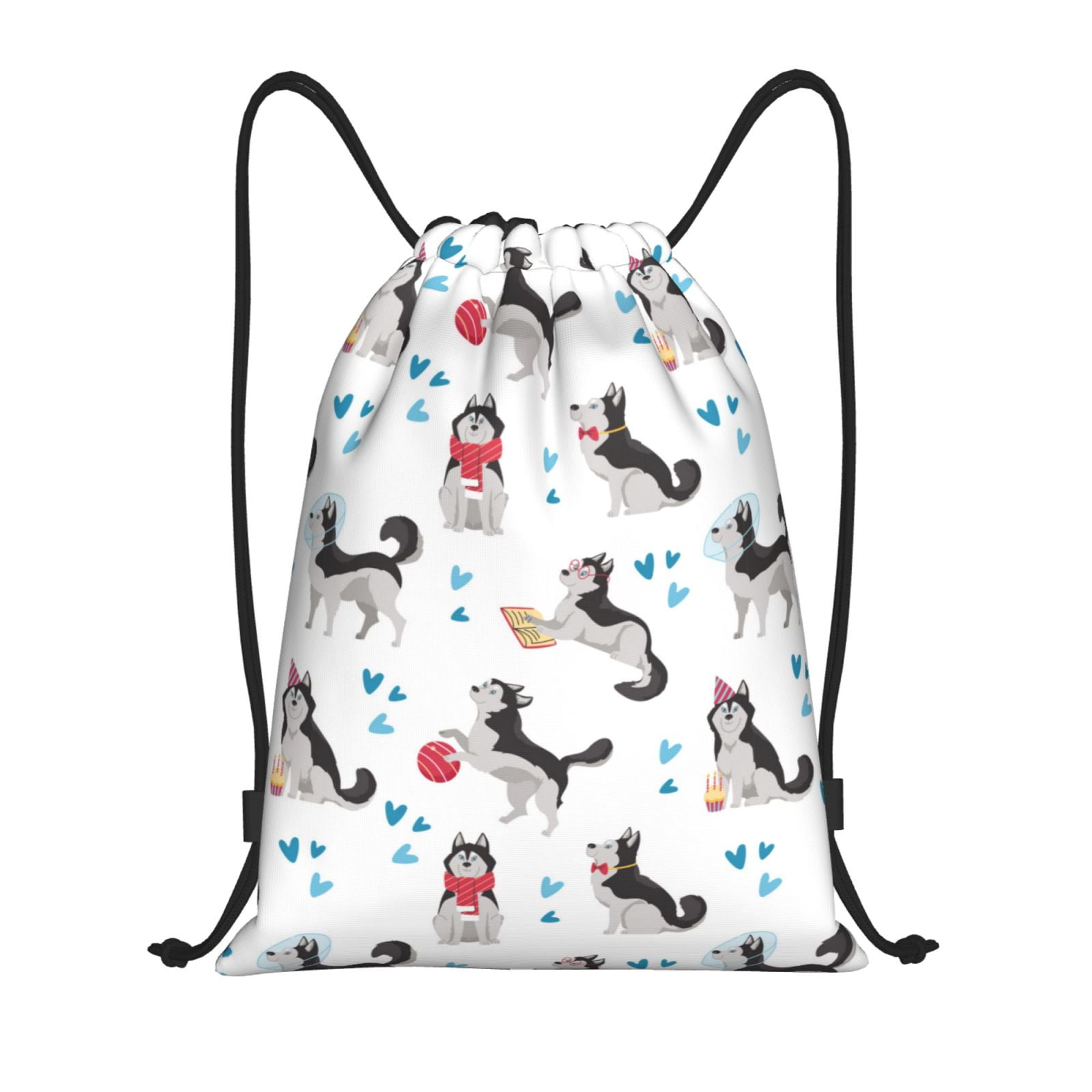 Drawstring Backpack - Cartoon Cute Husky Dog Funny Cheer Gym Bag for ...