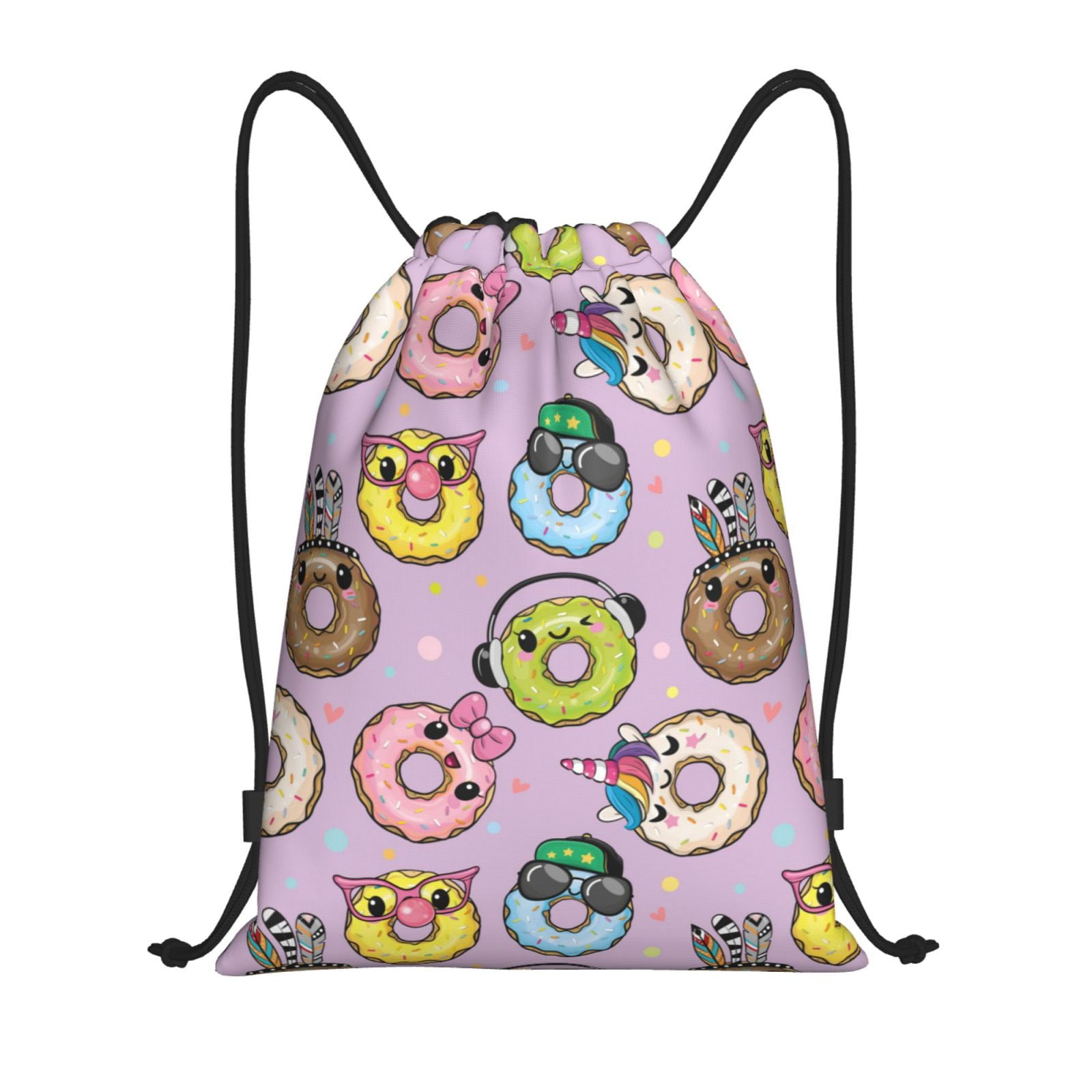Drawstring Backpack - Cartoon Donut Prints Funny Gym Bag for Women Men ...