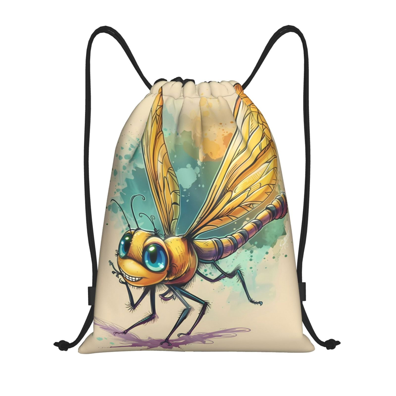 Drawstring Backpack, Cartoon Dragonfly Art Light Waterproof Sports Gym ...