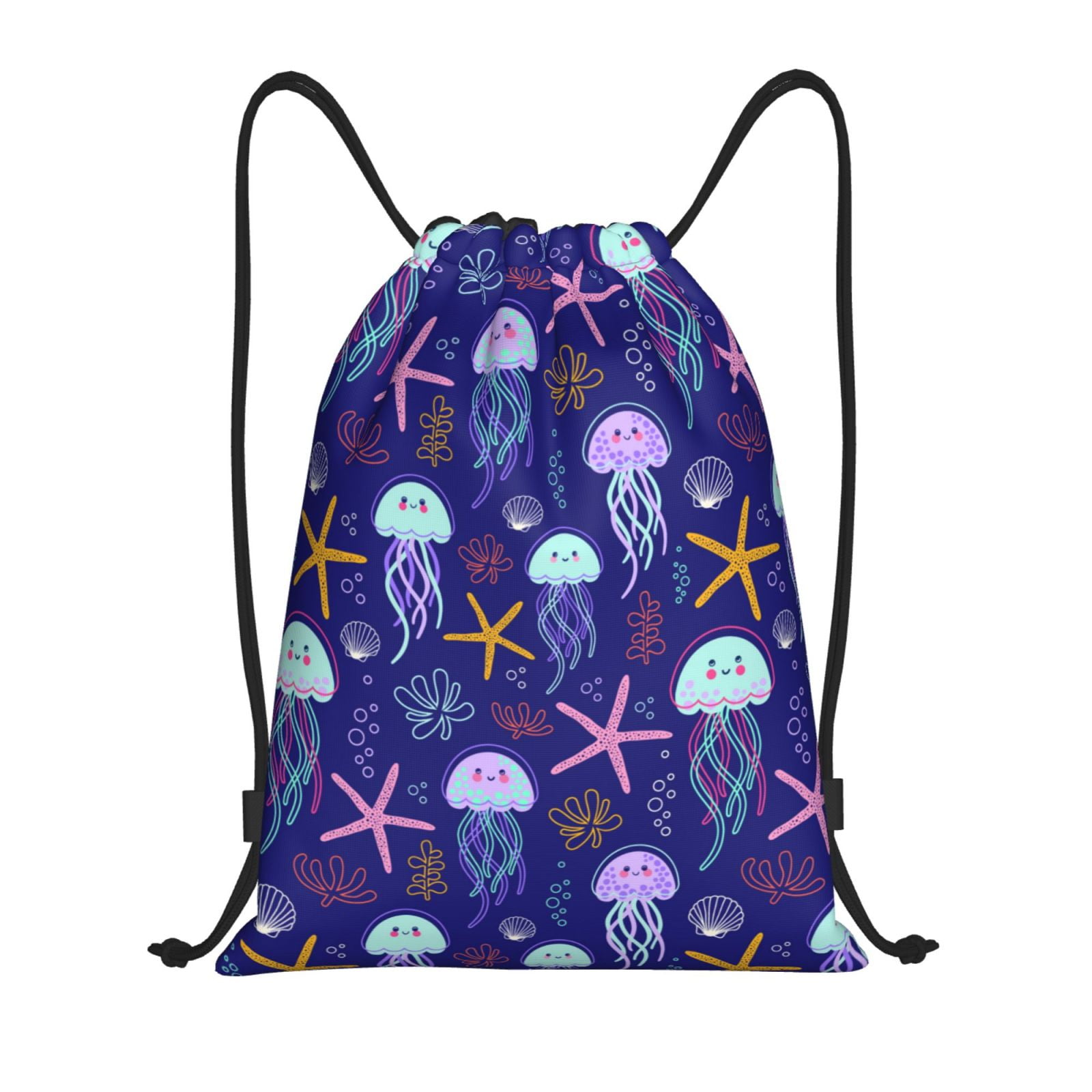 Drawstring Backpack - Cartoon Jellyfish Scallop Splash Proof Small ...