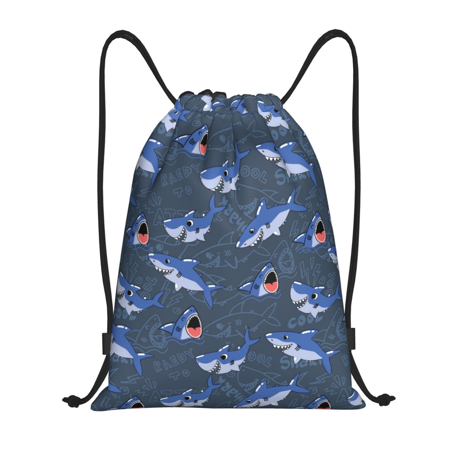 Drawstring Backpack - Cartoon Shark Cheer Gym Bag for Women Men ...