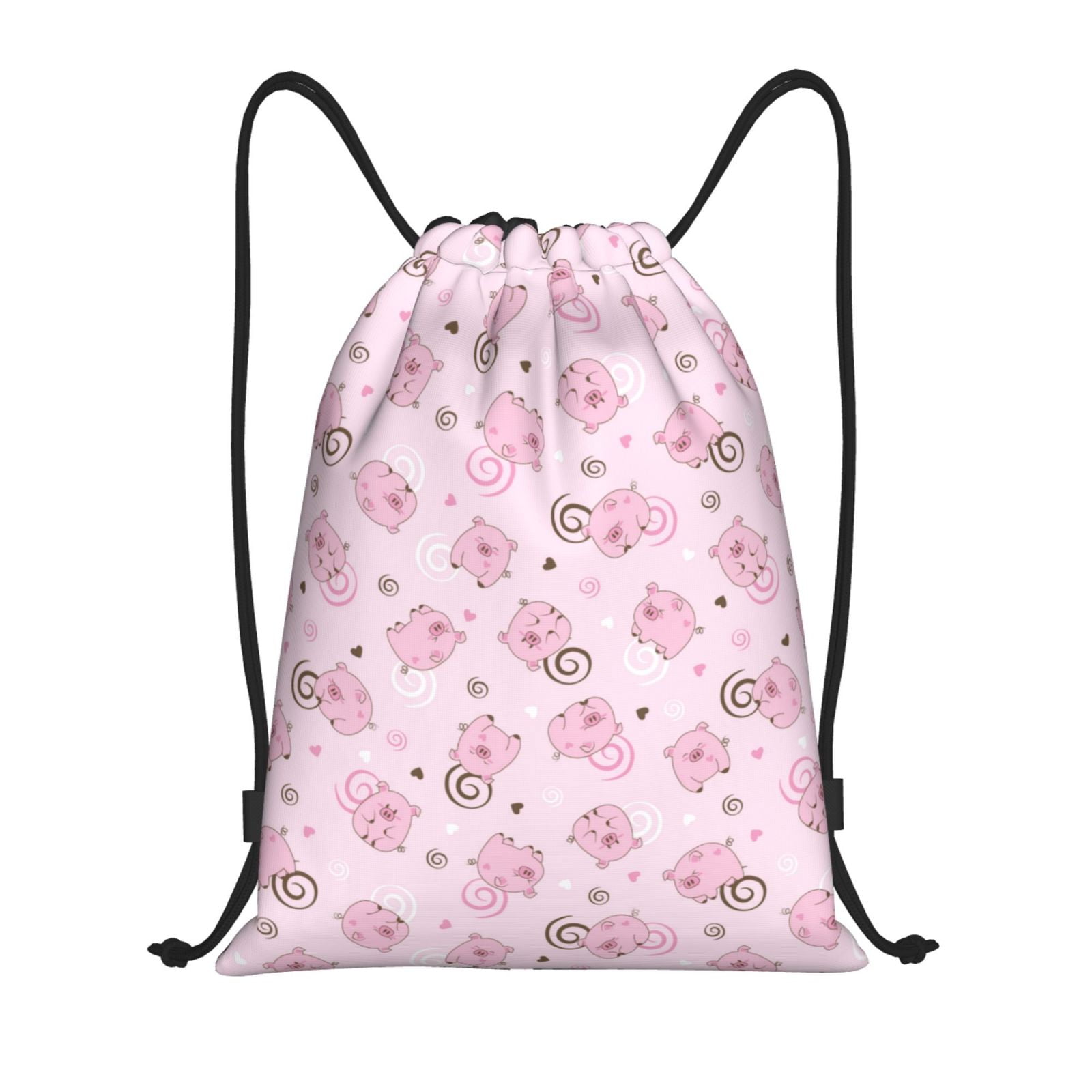 Drawstring Backpack - Charming Cartoon Pink Cute Pig Cheer Gym Bag for ...