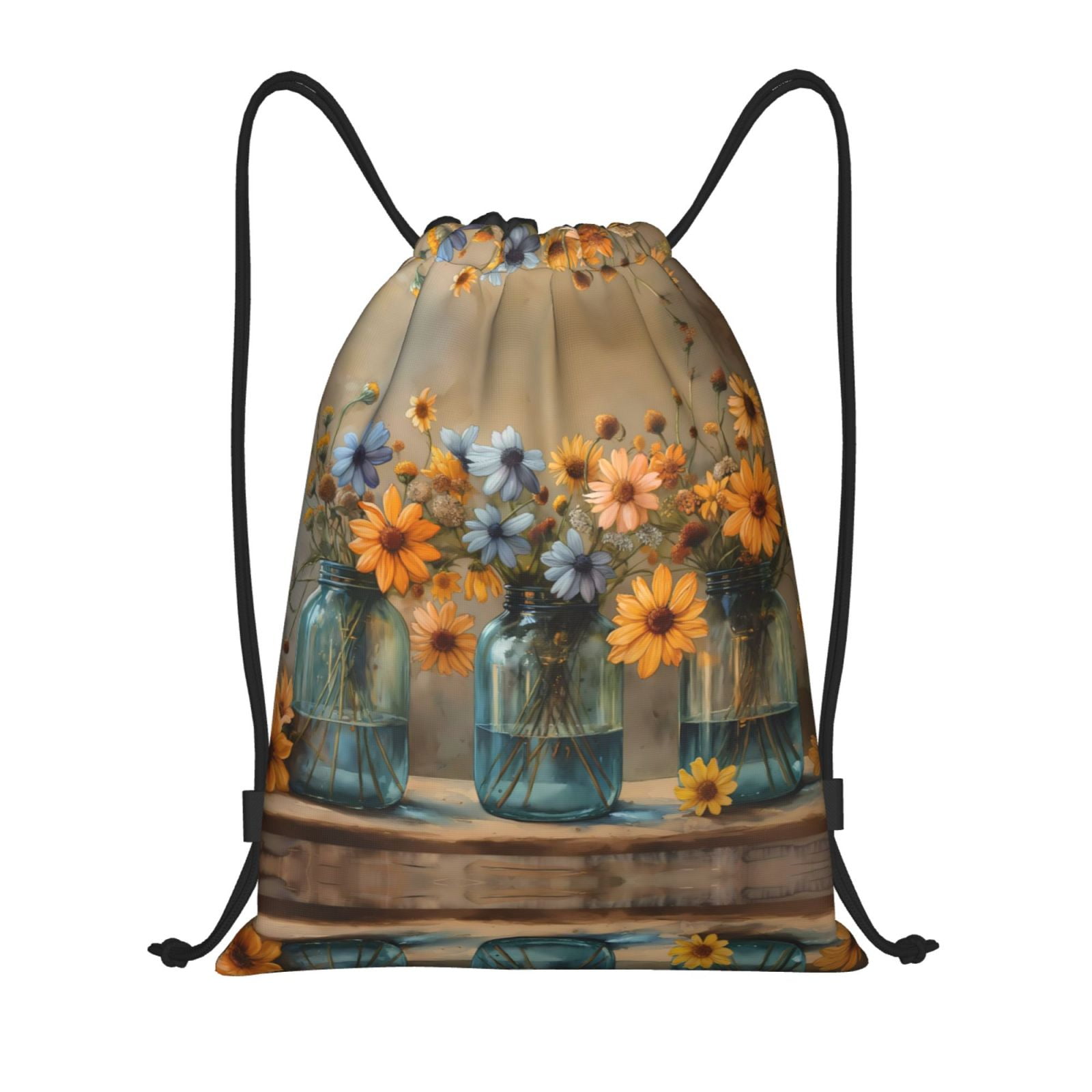 Drawstring Backpack - Charming Daisy Bouquet Art Splash Proof Small ...