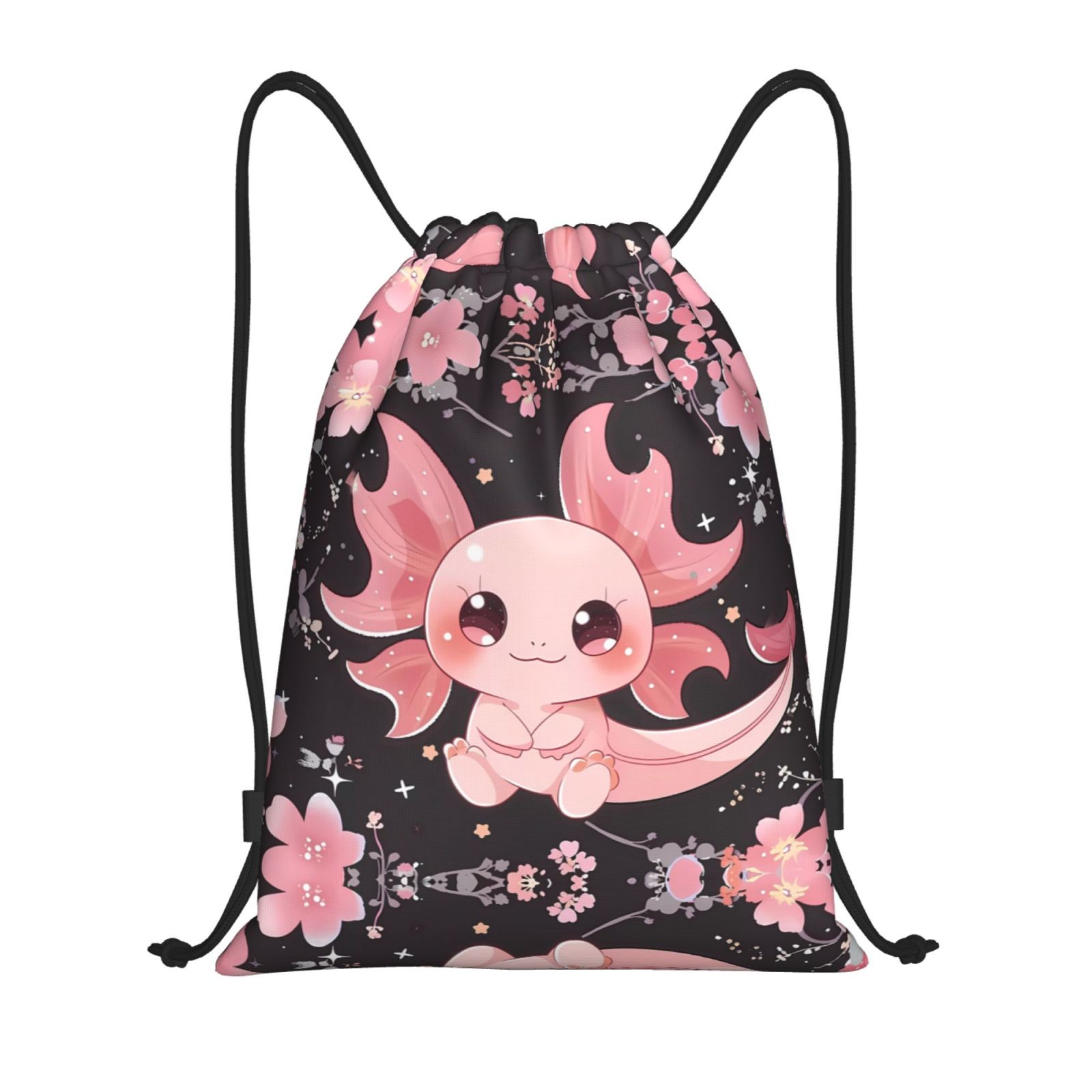 Drawstring Backpack - Chibi Axolotl Flower Fantasy Gym Bag for Women ...