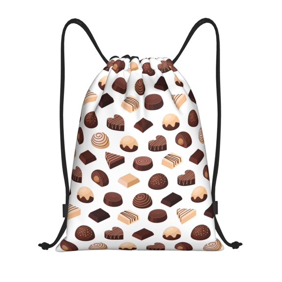 Drawstring Backpack - Chocolate Pattern No.9059 Splash Proof Small ...