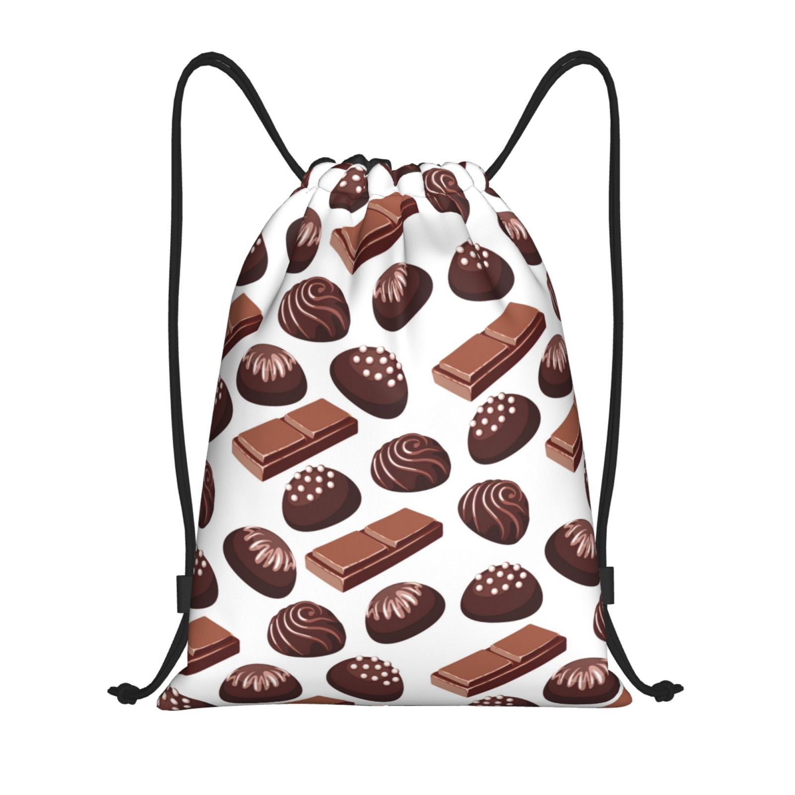 Drawstring Backpack - Chocolate Print Brown White Gym Bag for Women Men ...