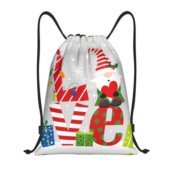 Drawstring Backpack - Christmas Gnome With Love Splash Proof Small ...