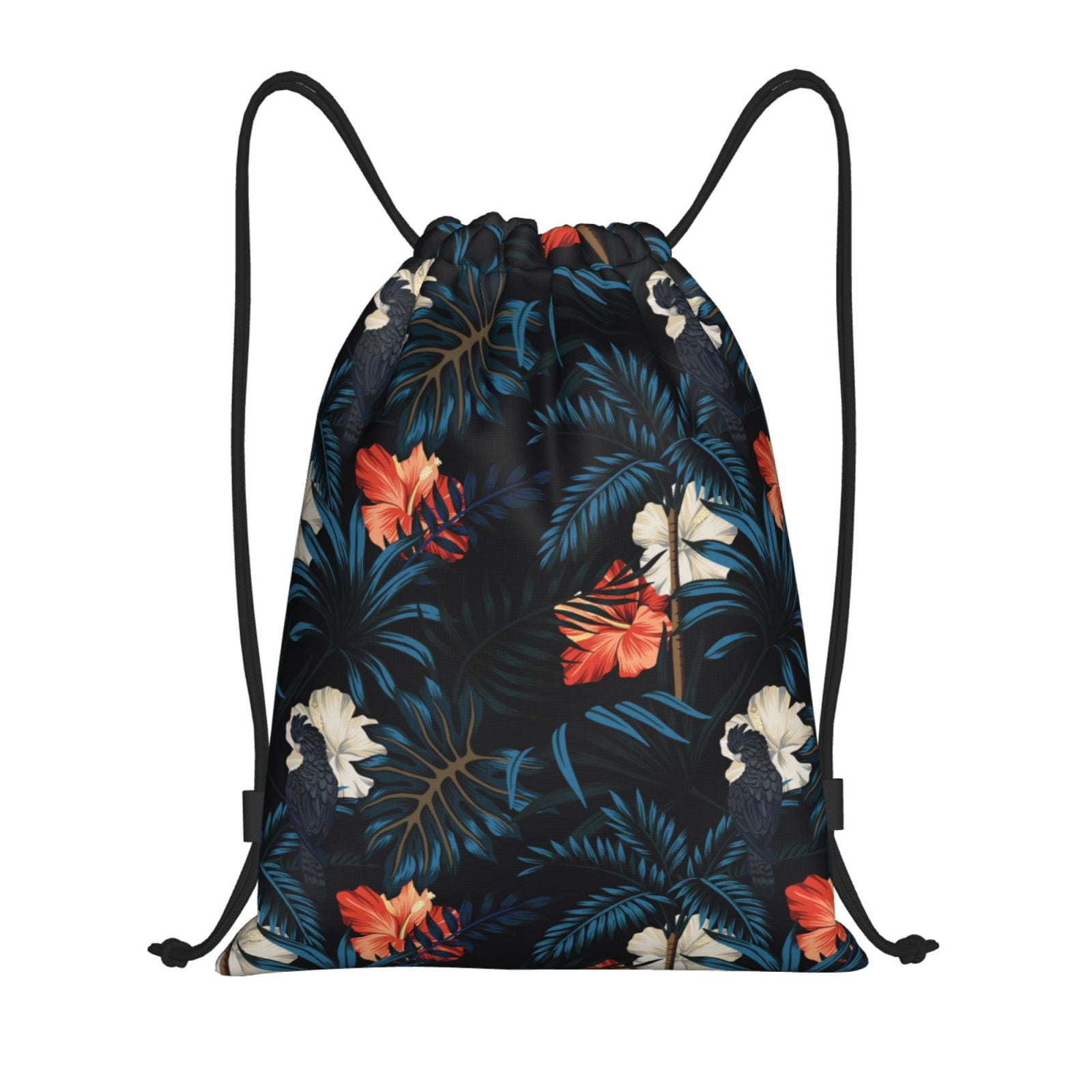 Drawstring Backpack - Classic Black Parrot Plant Flower Splash Proof ...
