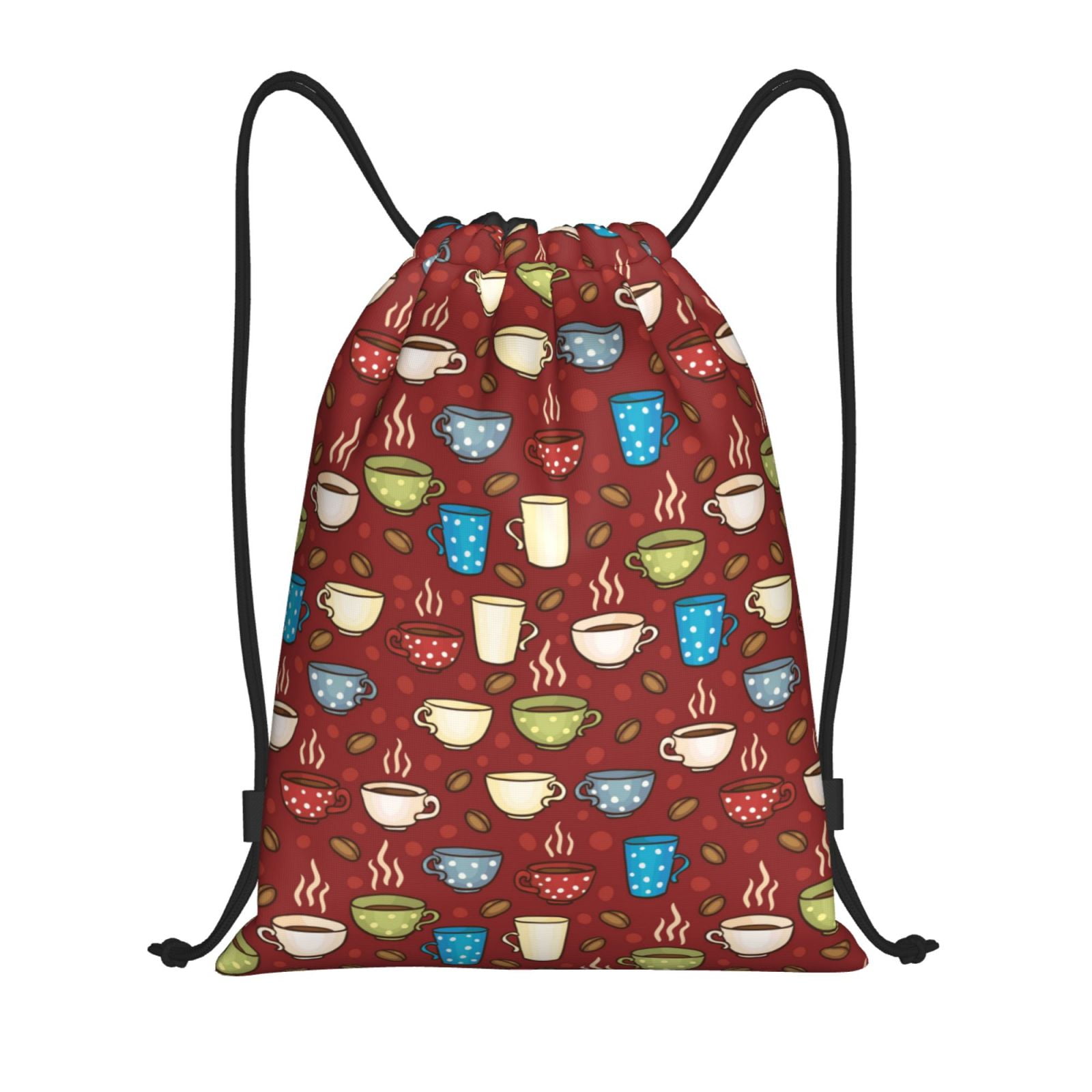 Drawstring Backpack - Coffee Cups Splash Proof Small Drawstring Gym Bag ...