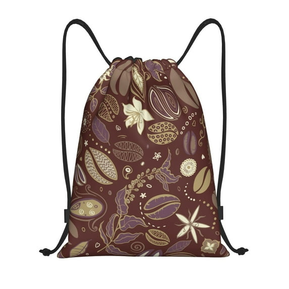 Drawstring Backpack - Coffee and Flowers Splash Proof Small Drawstring ...