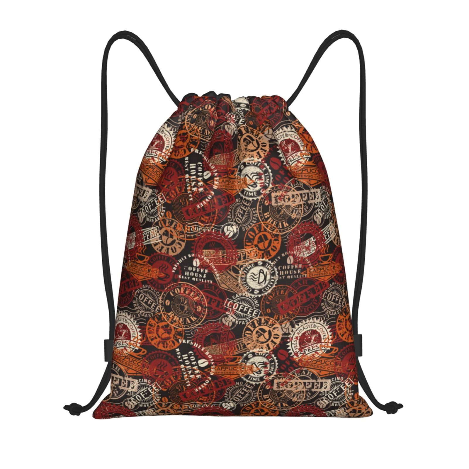 Drawstring Backpack - Coffee Stamp Splash Proof Small Drawstring Gym ...