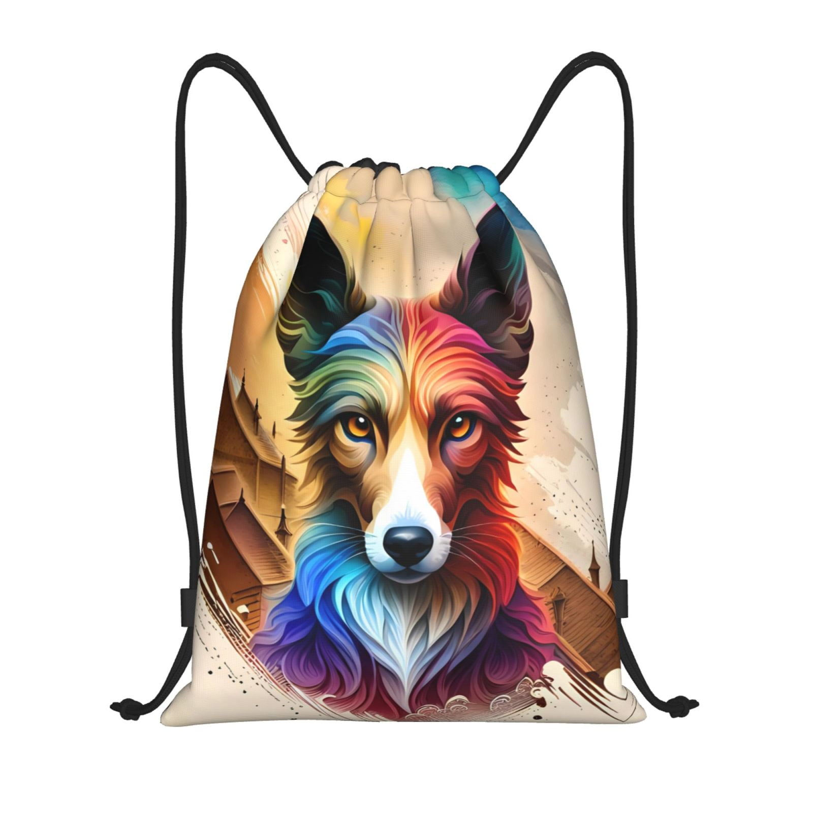 Drawstring Backpack Colorful Art Dog Sports Gym Bag for Men Women ...